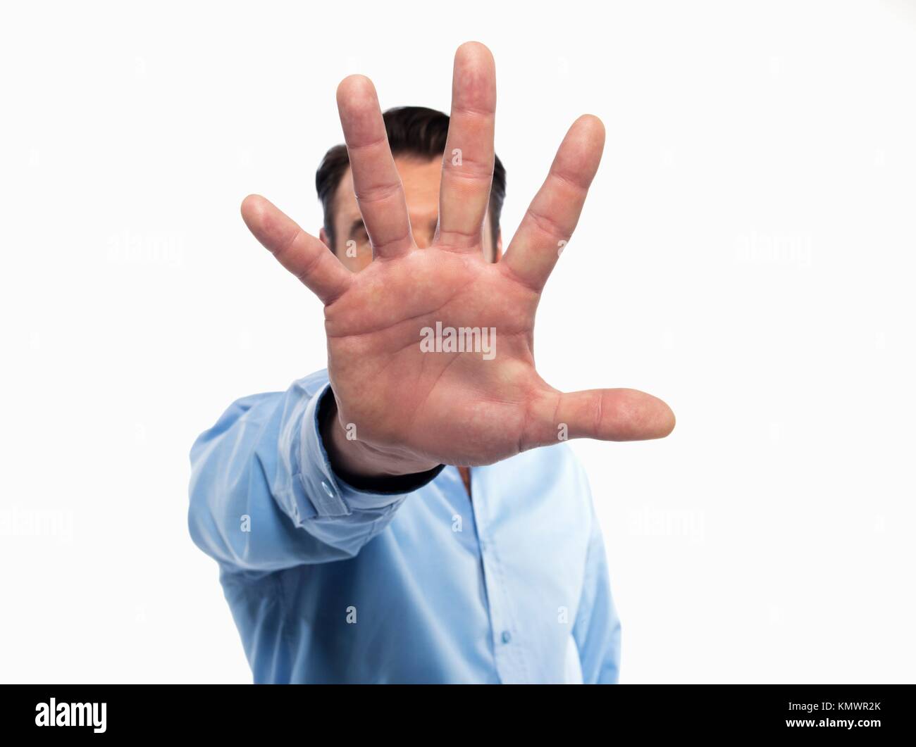 man hand shielding portrait studio isolated on white background Stock ...