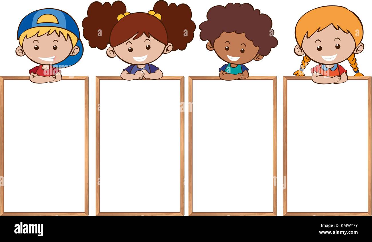 Happy kids and blank whiteboards illustration Stock Vector Image & Art ...