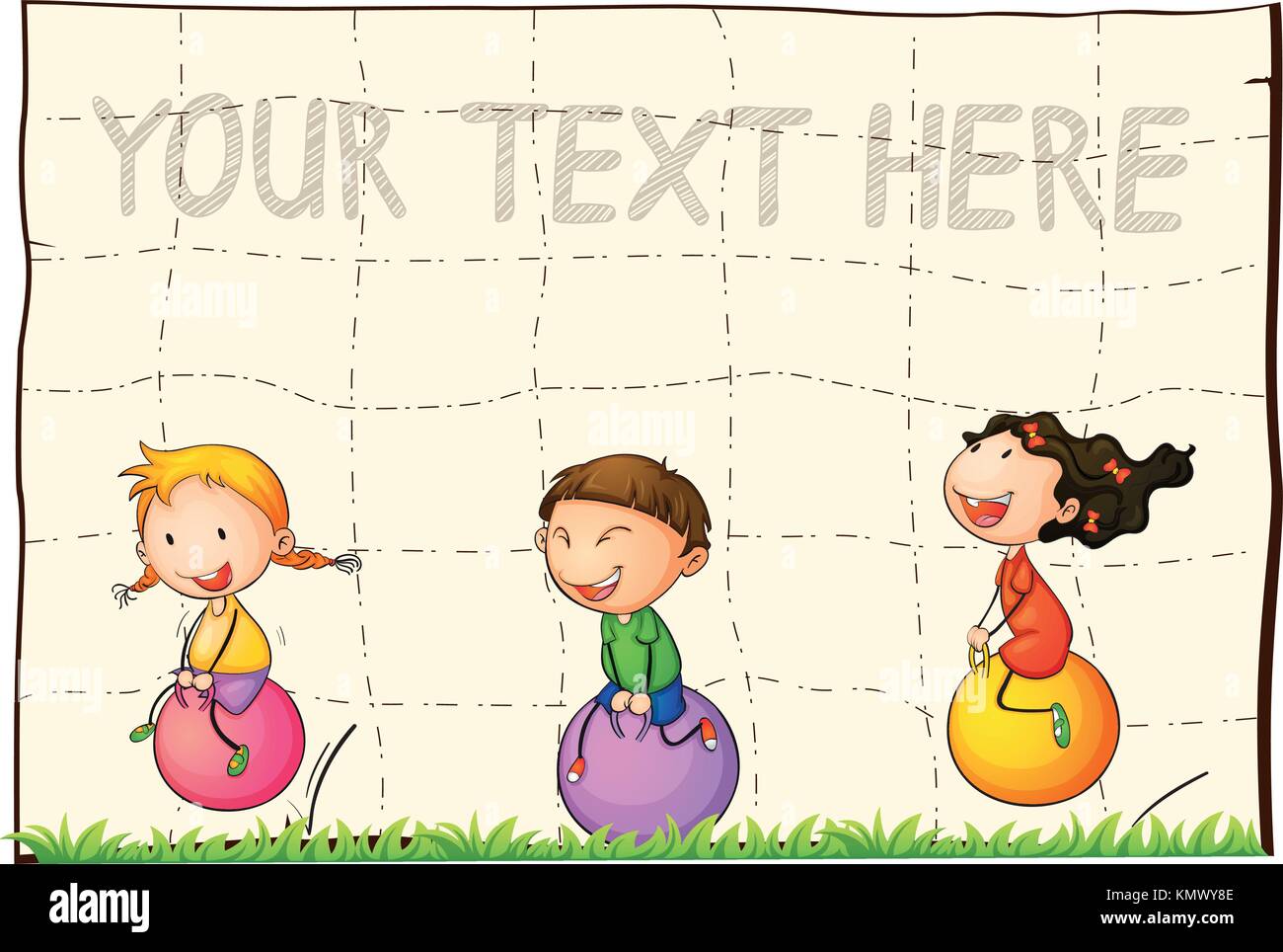 Paper background with kids on bouncing balls illustration Stock Vector ...