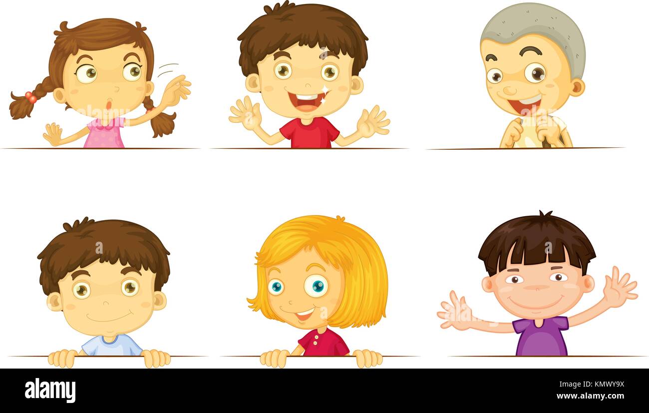 Boys and girls with happy faces illustration Stock Vector Image & Art ...