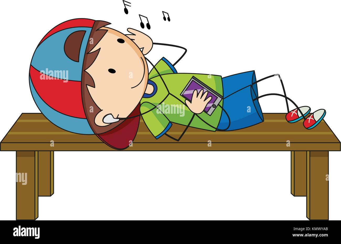 Little boy listening to music illustration Stock Vector Image & Art - Alamy