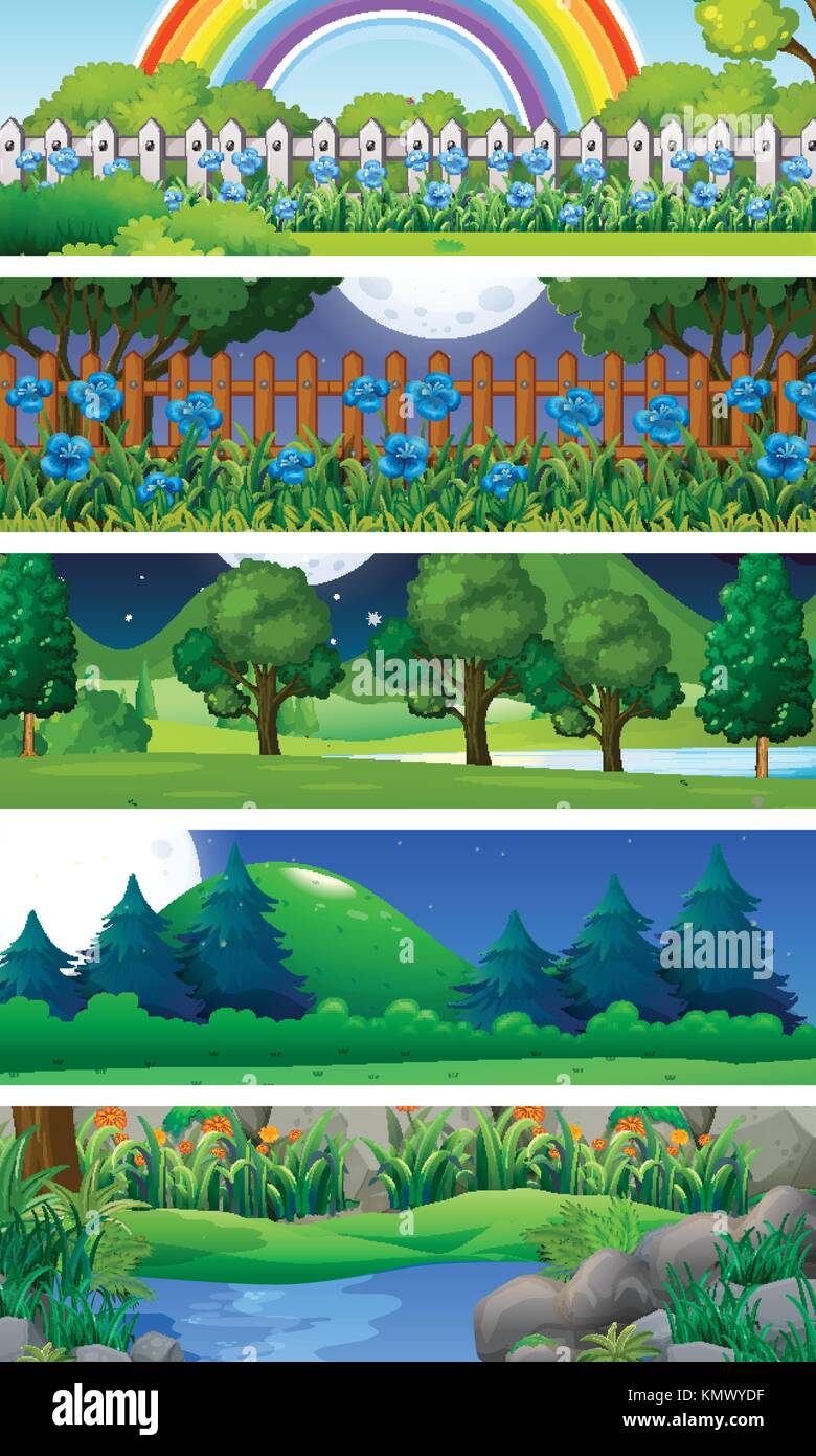 Five nature scenes with trees illustration Stock Vector Image & Art - Alamy