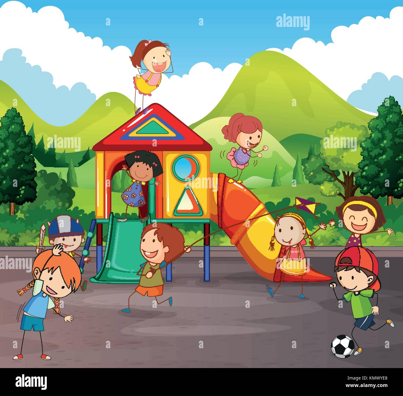 Many children playing in playground illustration Stock Vector Image ...