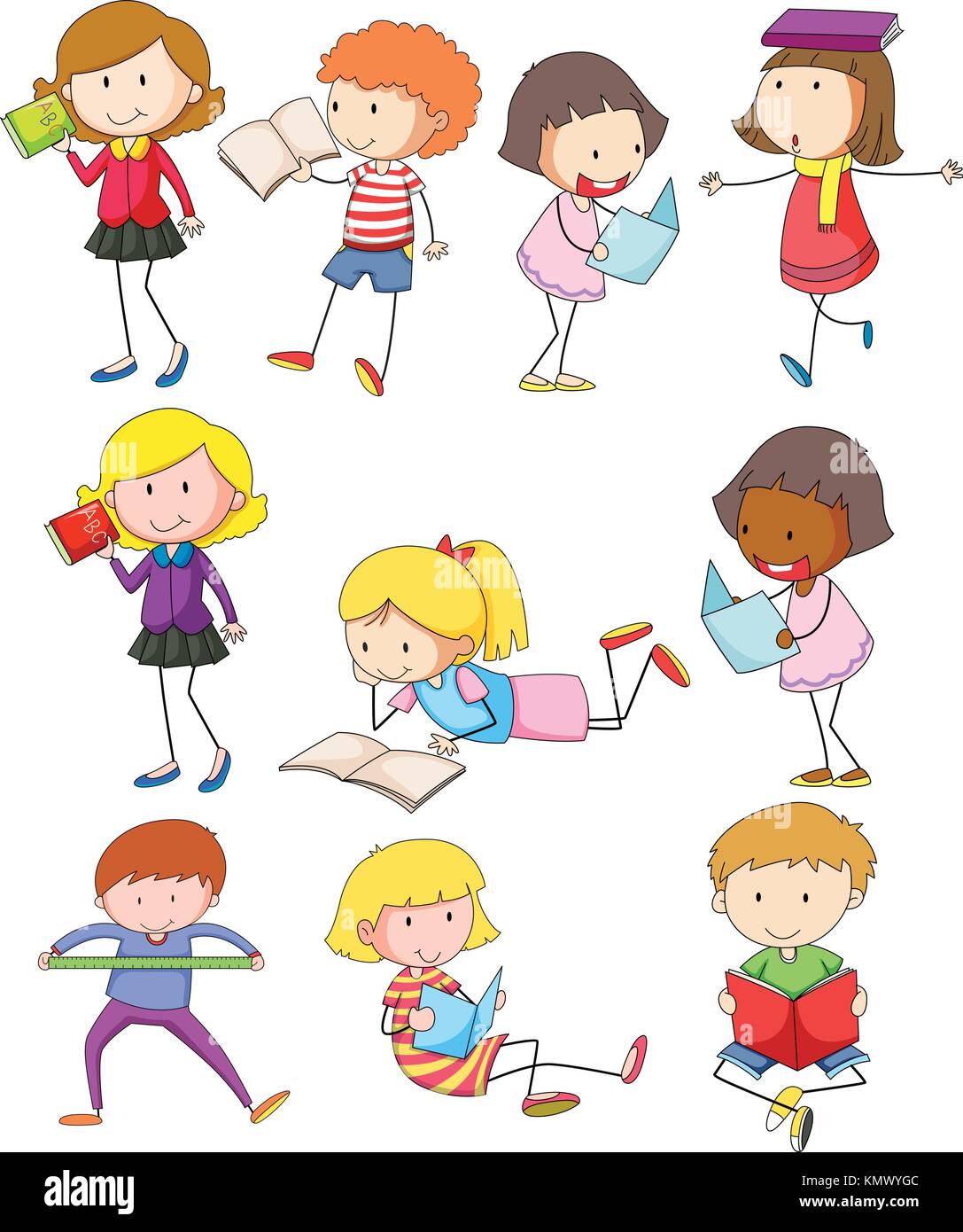 Different kids reading books illustration Stock Vector Image & Art - Alamy