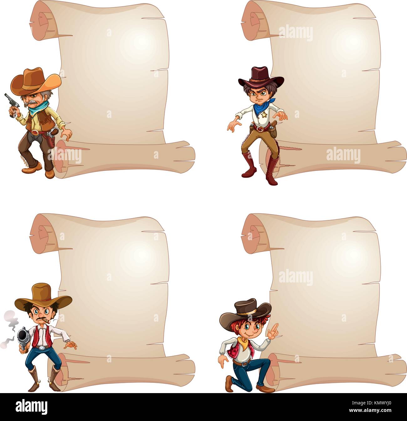 Vintage style of paper and many cowboys illustration Stock Vector Image ...