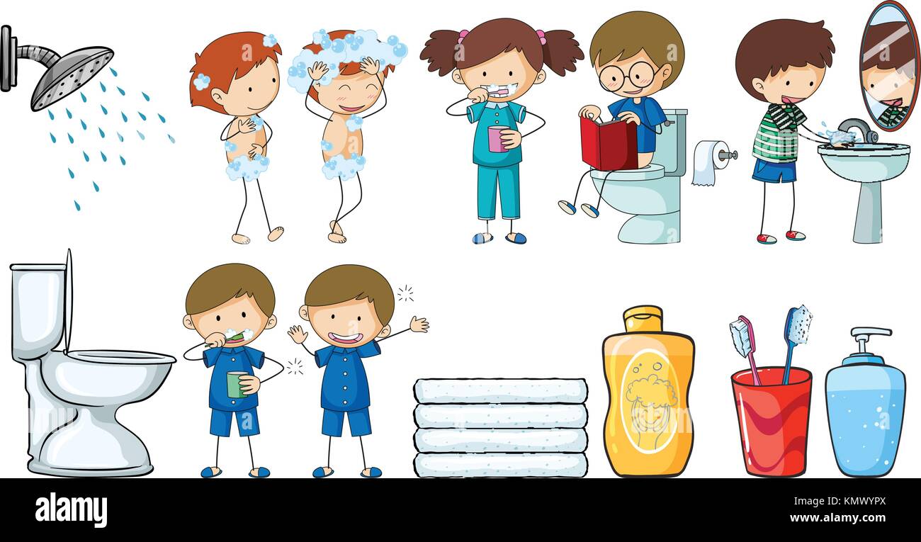 Children doing different routine activities illustration Stock Vector ...
