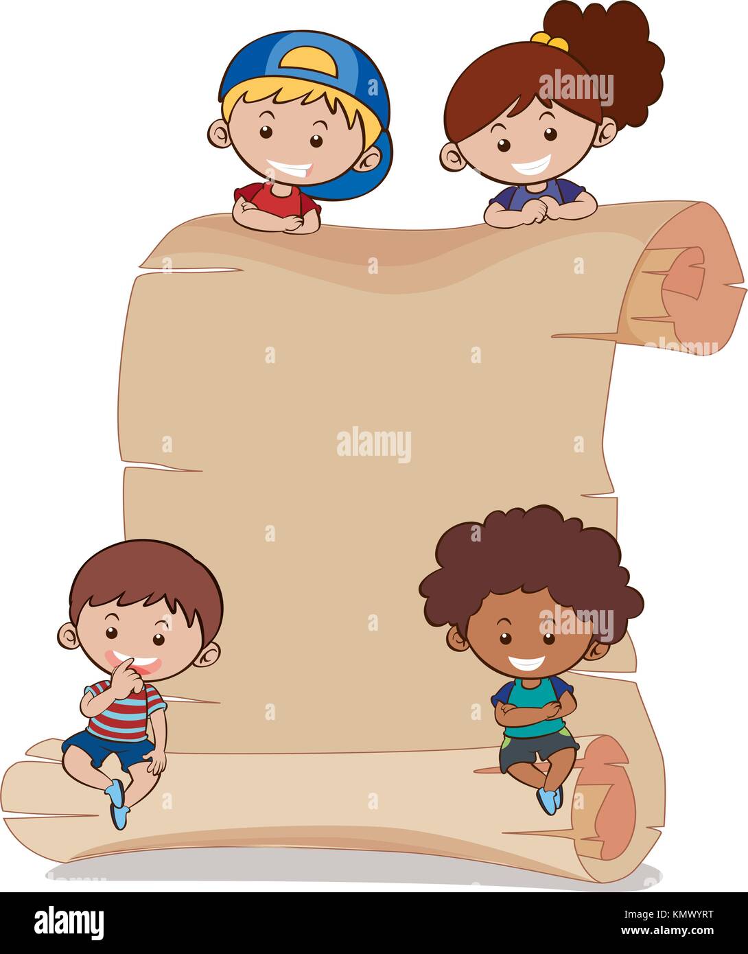 Paper background with four kids illustration Stock Vector Image & Art ...