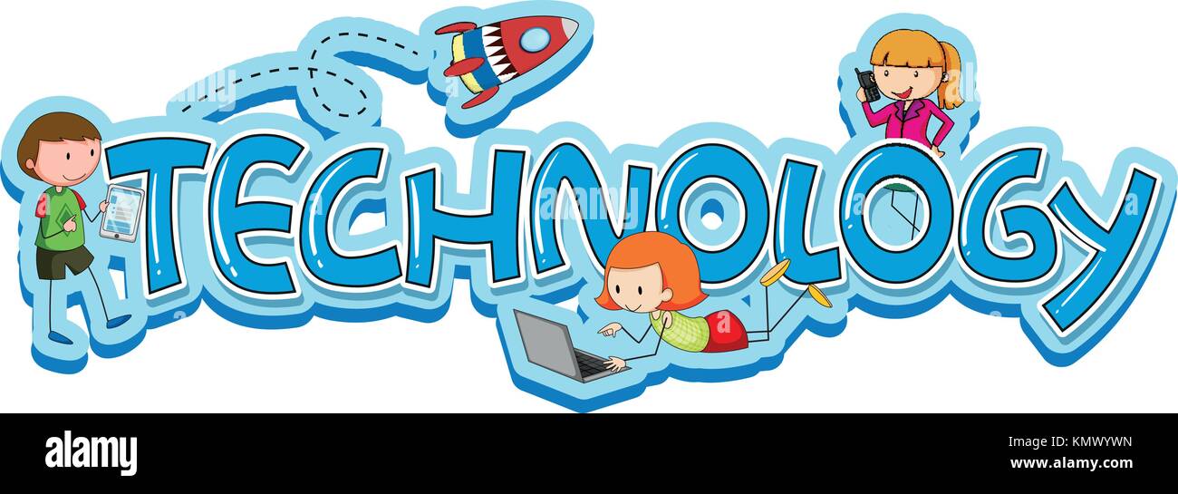 Word design for technology with kids and gadgets illustration Stock ...