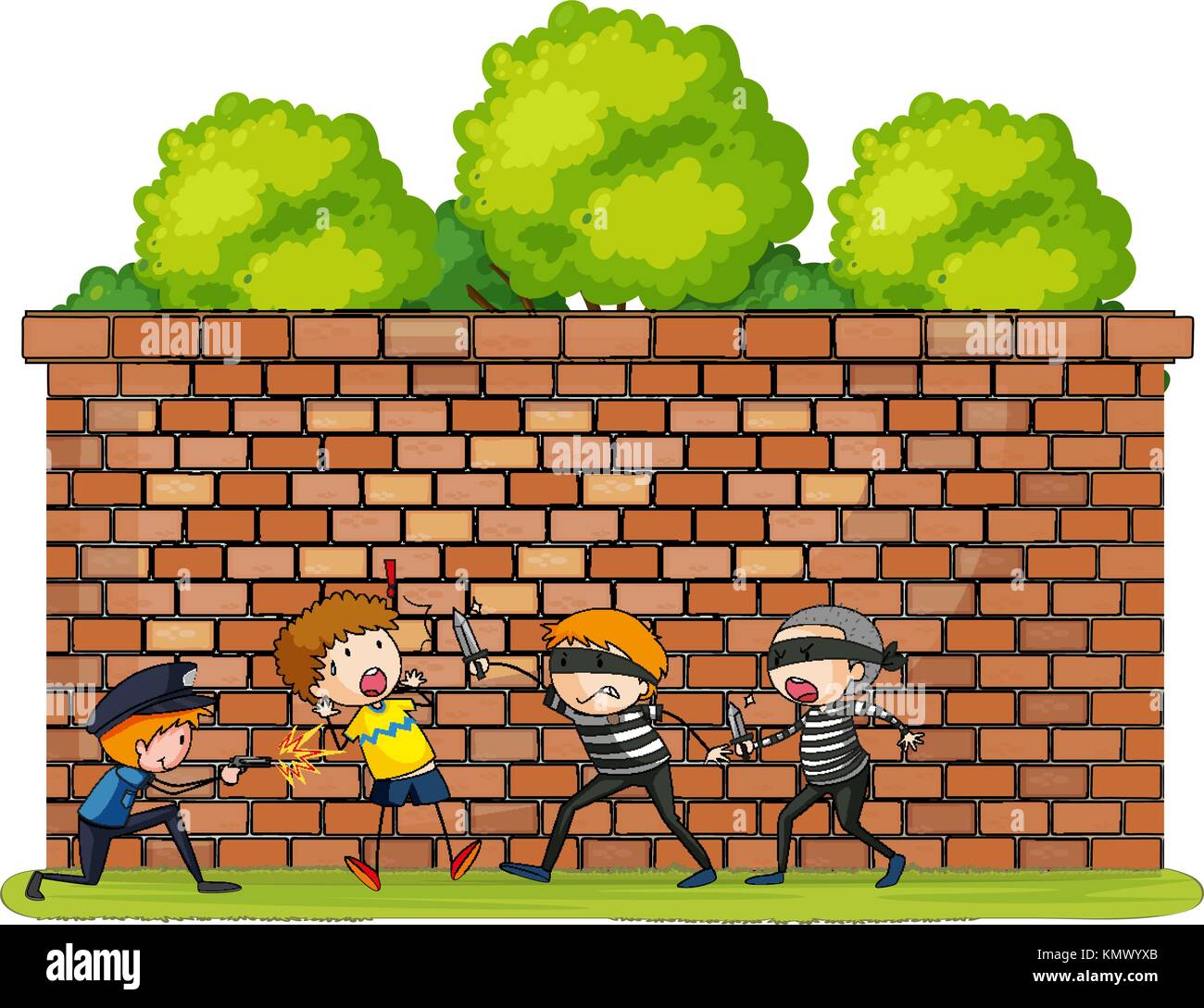 Robbery scene with victim and criminals illustration Stock Vector Image ...