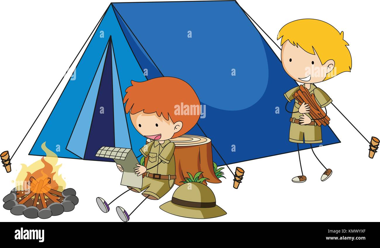 Two boys camping out illustration Stock Vector Image & Art - Alamy