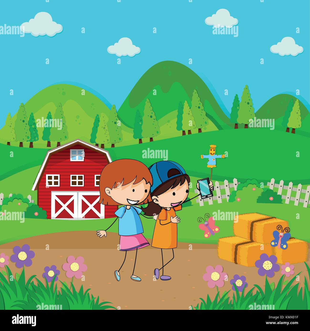 Two Girls Selfie Stock Vector Images Alamy