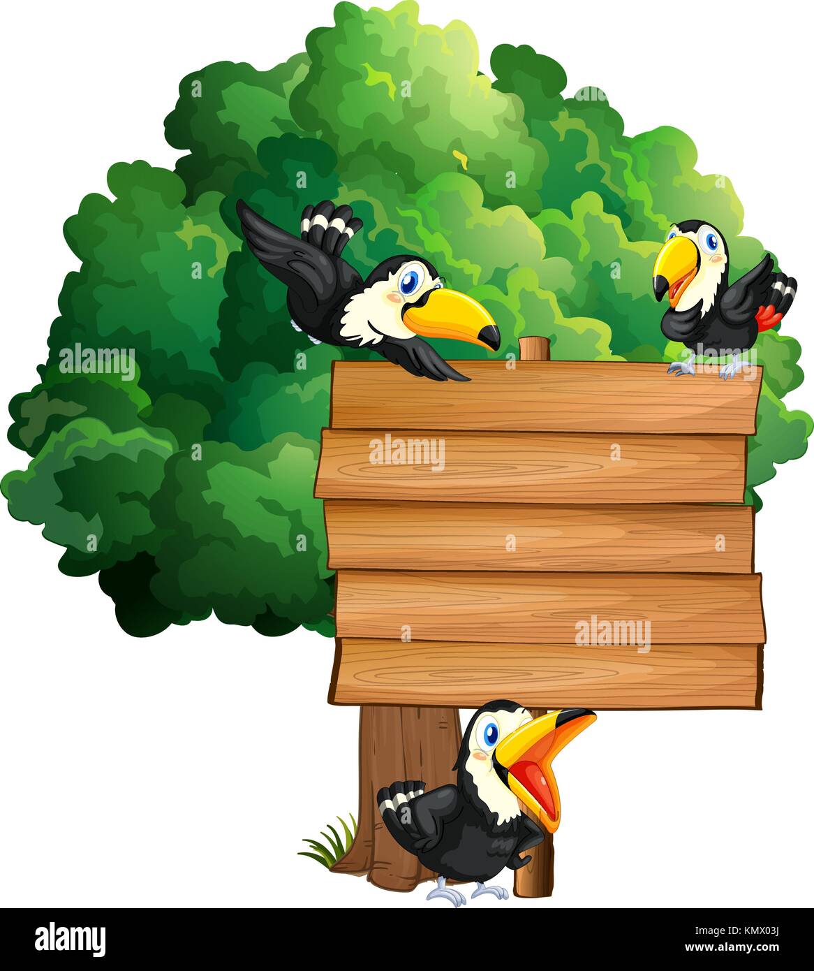 Wooden sign with three toucan birds illustration Stock Vector Image ...