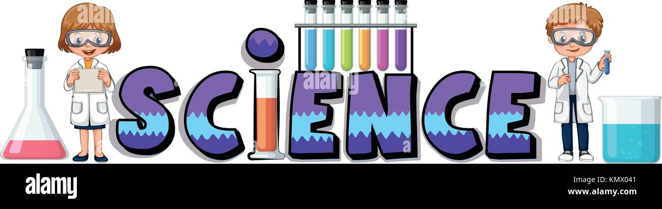 Word design for science with people in white gown illustration Stock ...