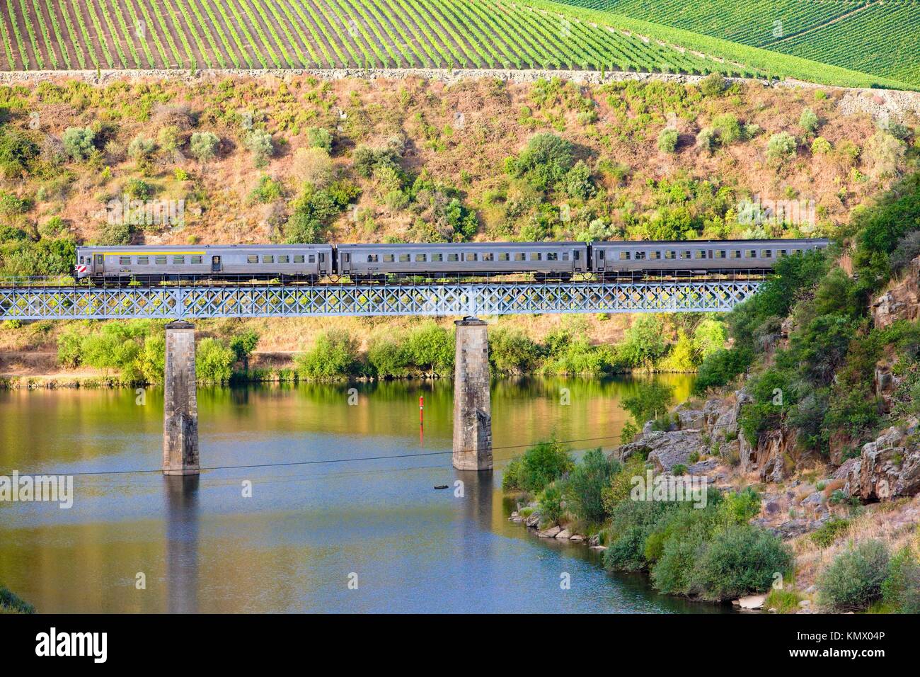 train on railway viaduct in Douro Valley, Portugal Stock Photo - Alamy