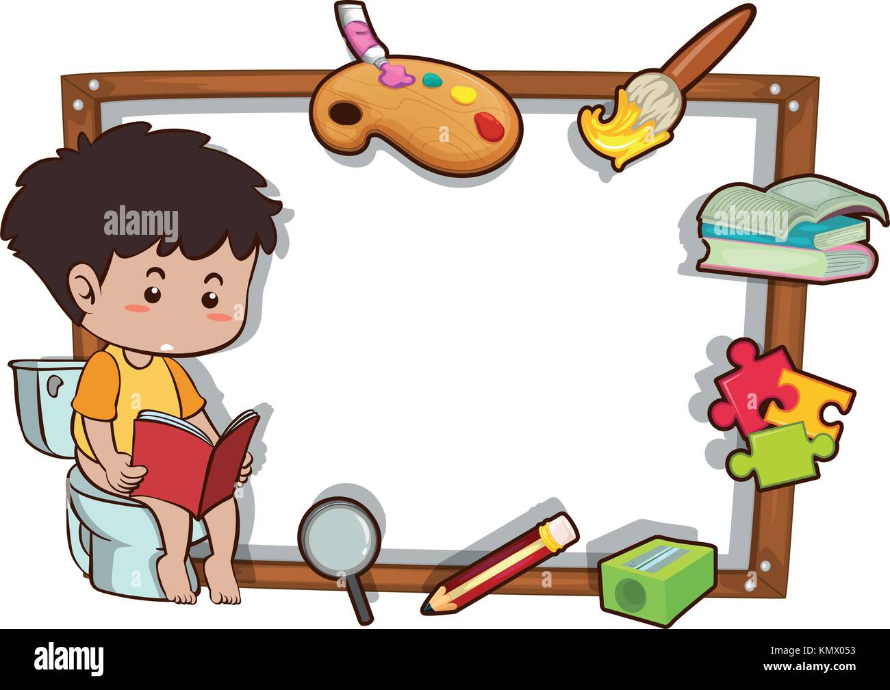 Border template with boy reading book illustration Stock Vector Image ...