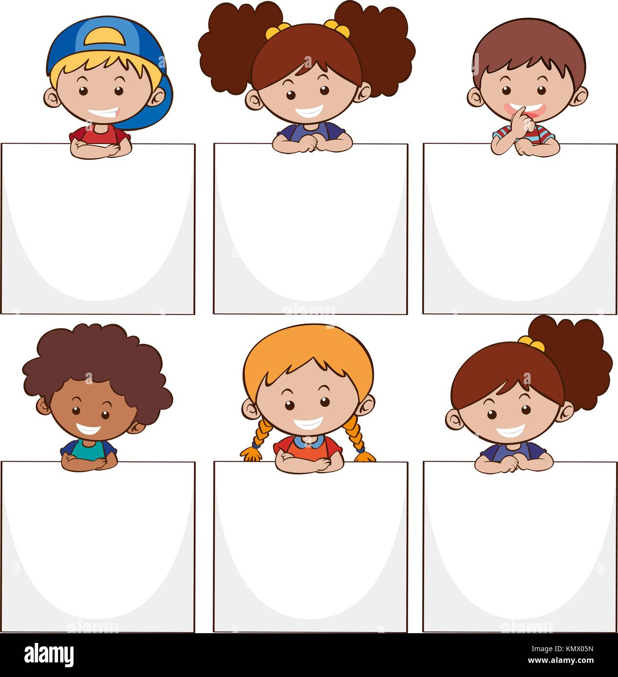 Happy kids and white papers illustration Stock Vector Image & Art - Alamy