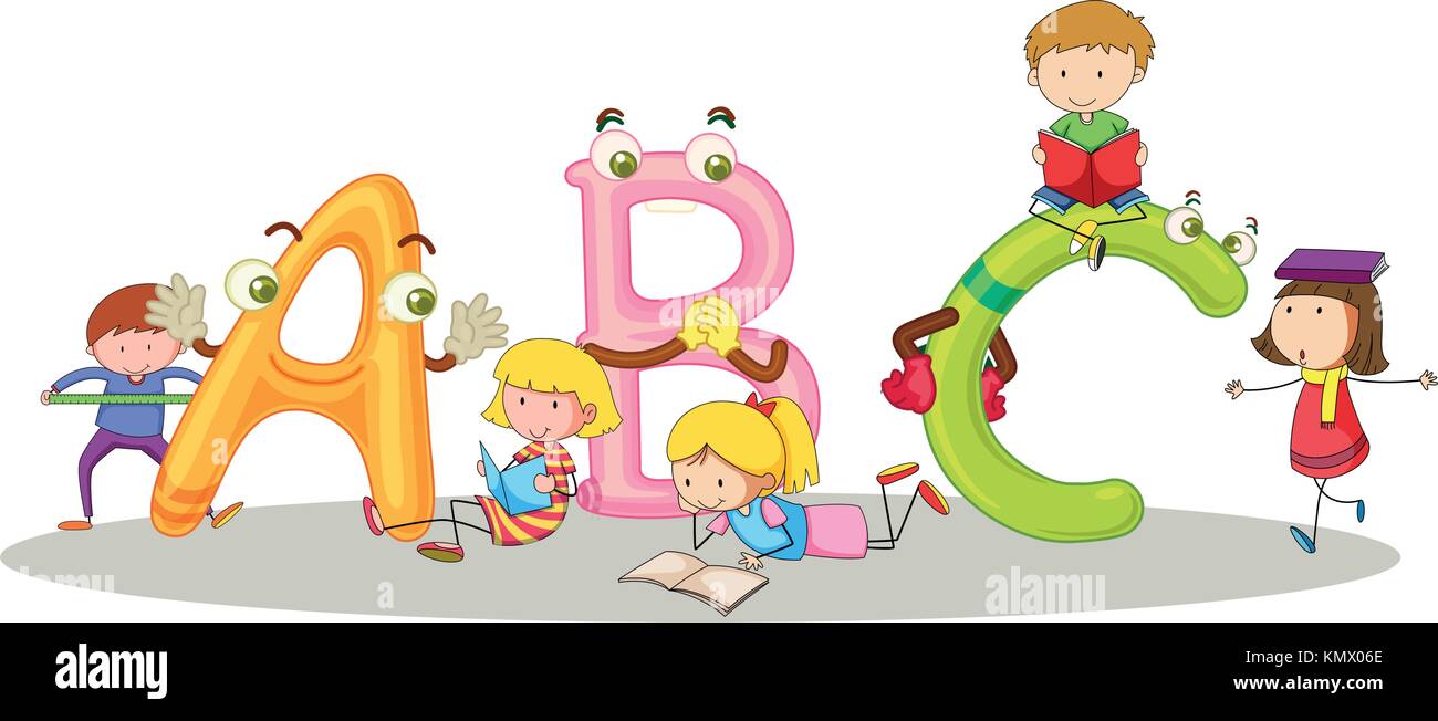 English alphabets and happy children illustration Stock Vector Image ...