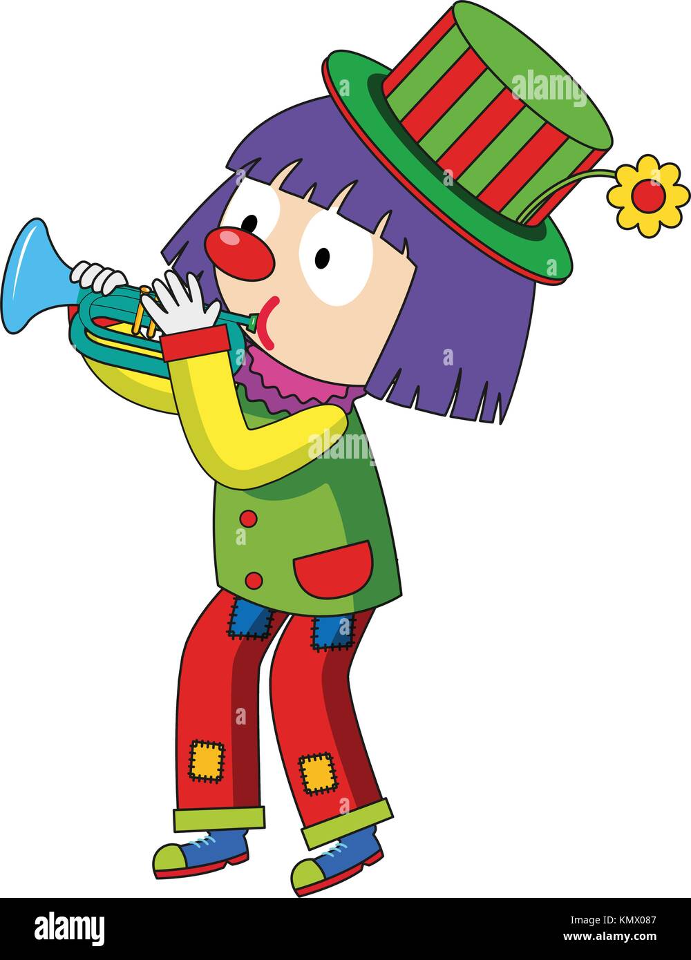 Happy clown blowing trumpet illustration Stock Vector Image & Art - Alamy
