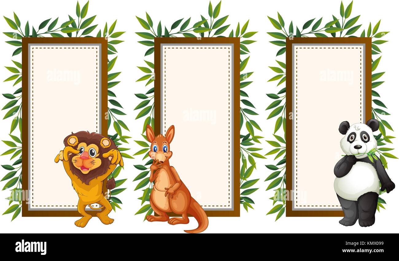 Frames with wild animals and leaves illustration Stock Vector Image ...