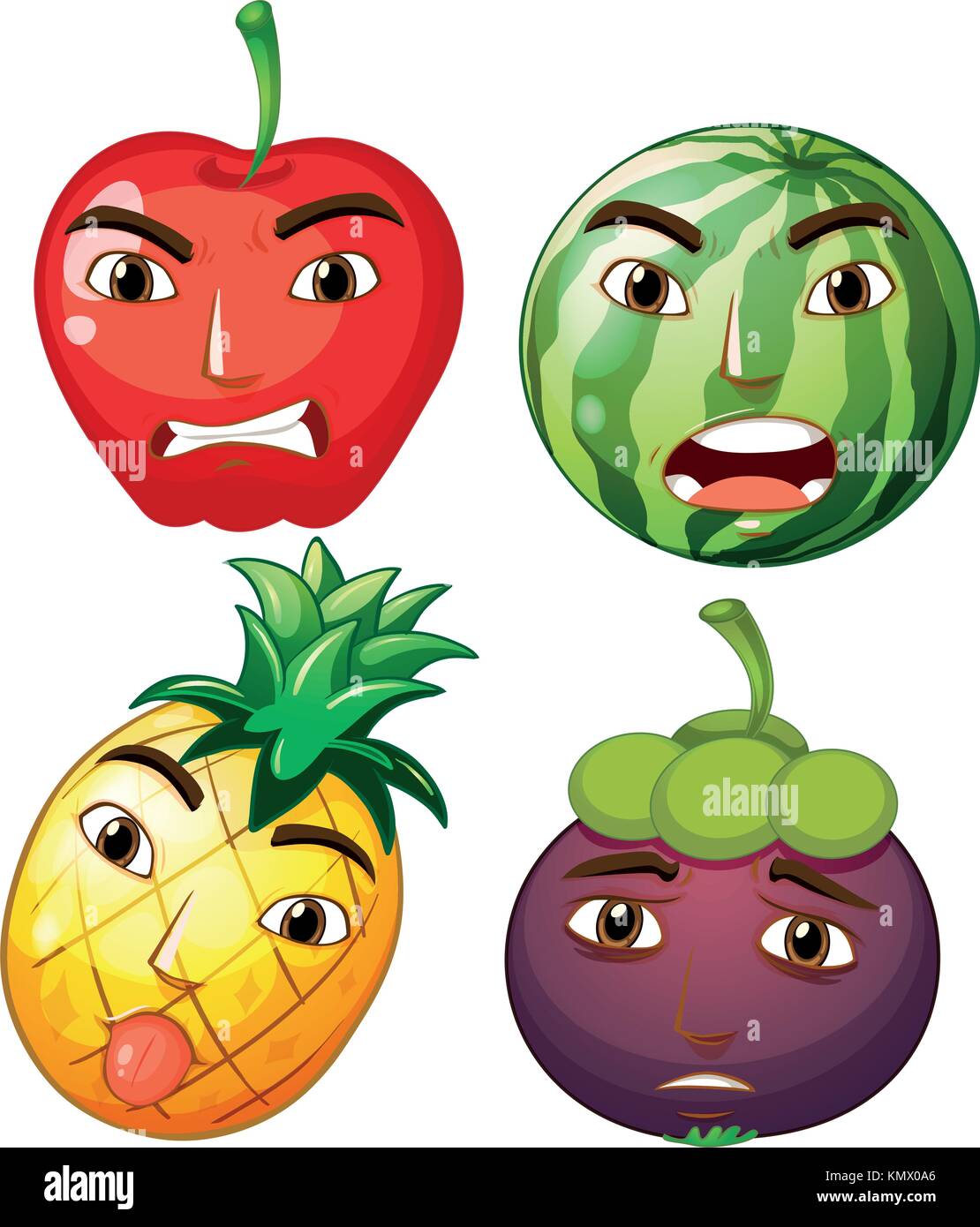 Different fruits with facial emotions illustration Stock Vector Image ...