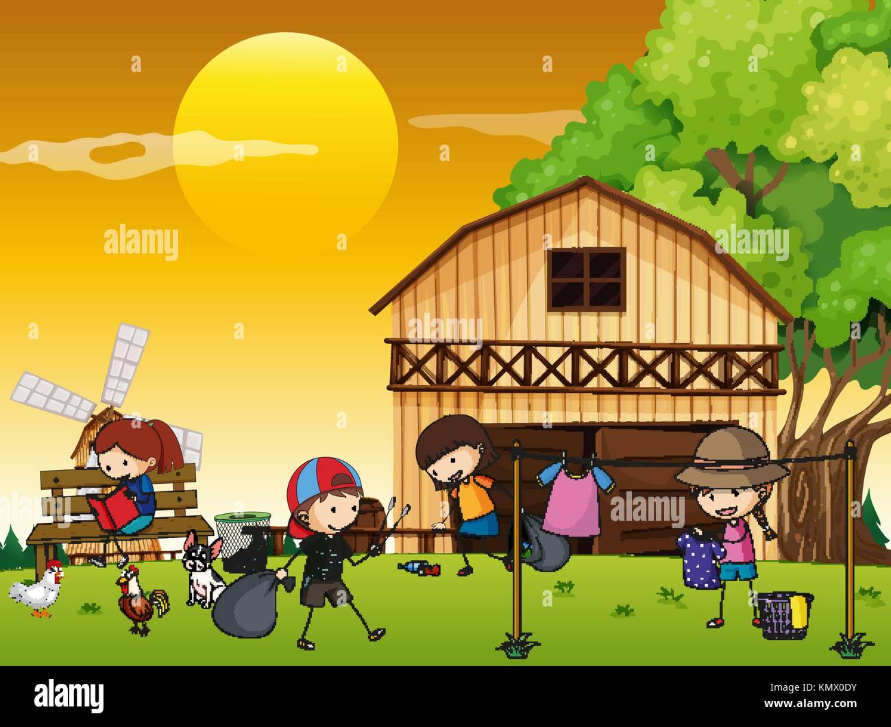 Kids chores at farm Stock Vector Images - Alamy