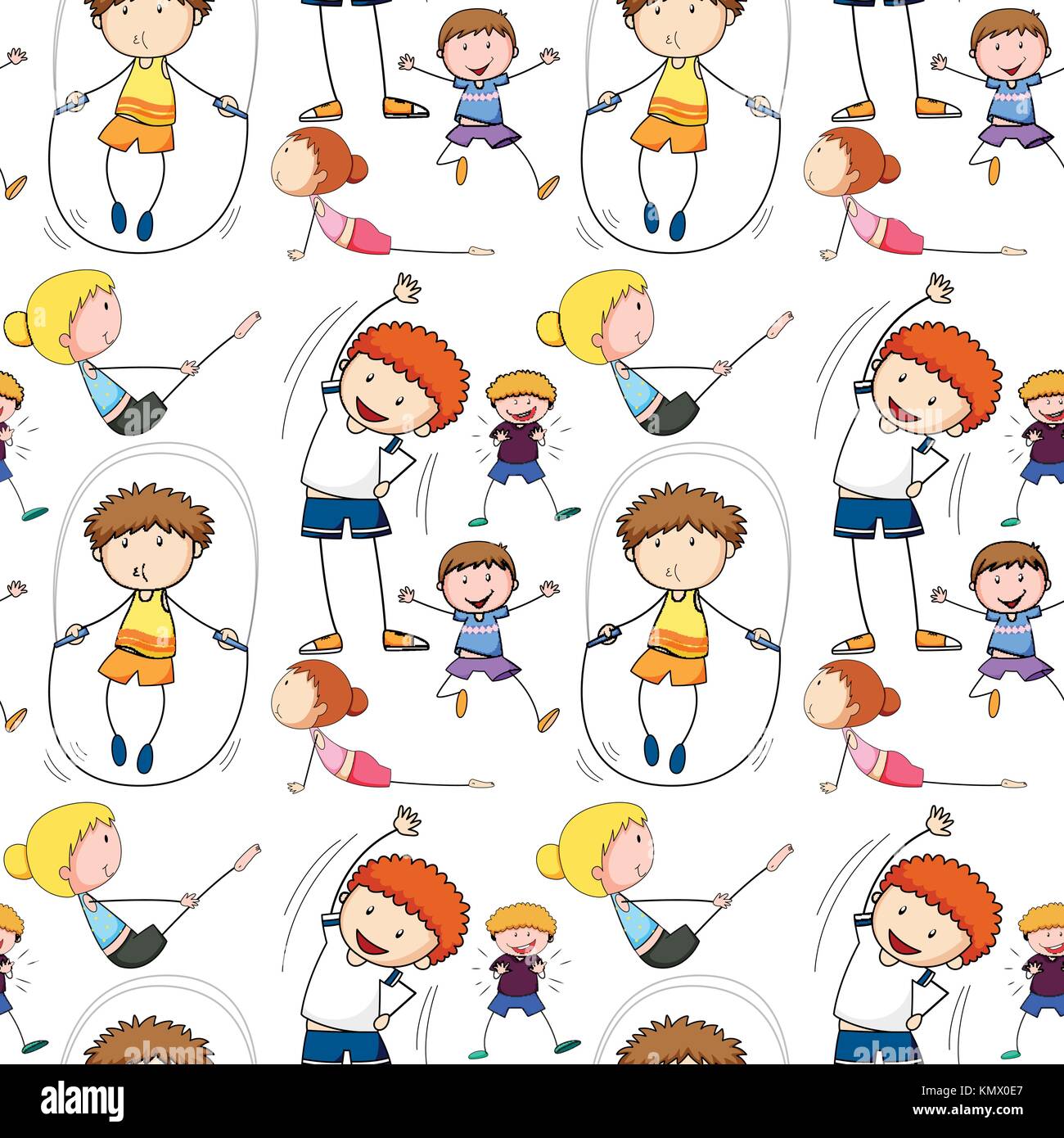 Seamless background with kids doing exercise illustration Stock Vector ...