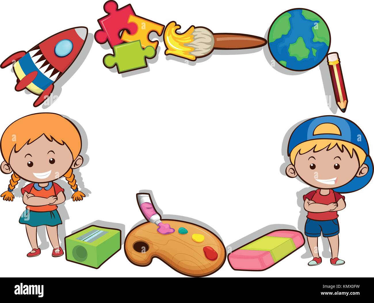 Border design with happy kids and toys illustration Stock Vector Image ...