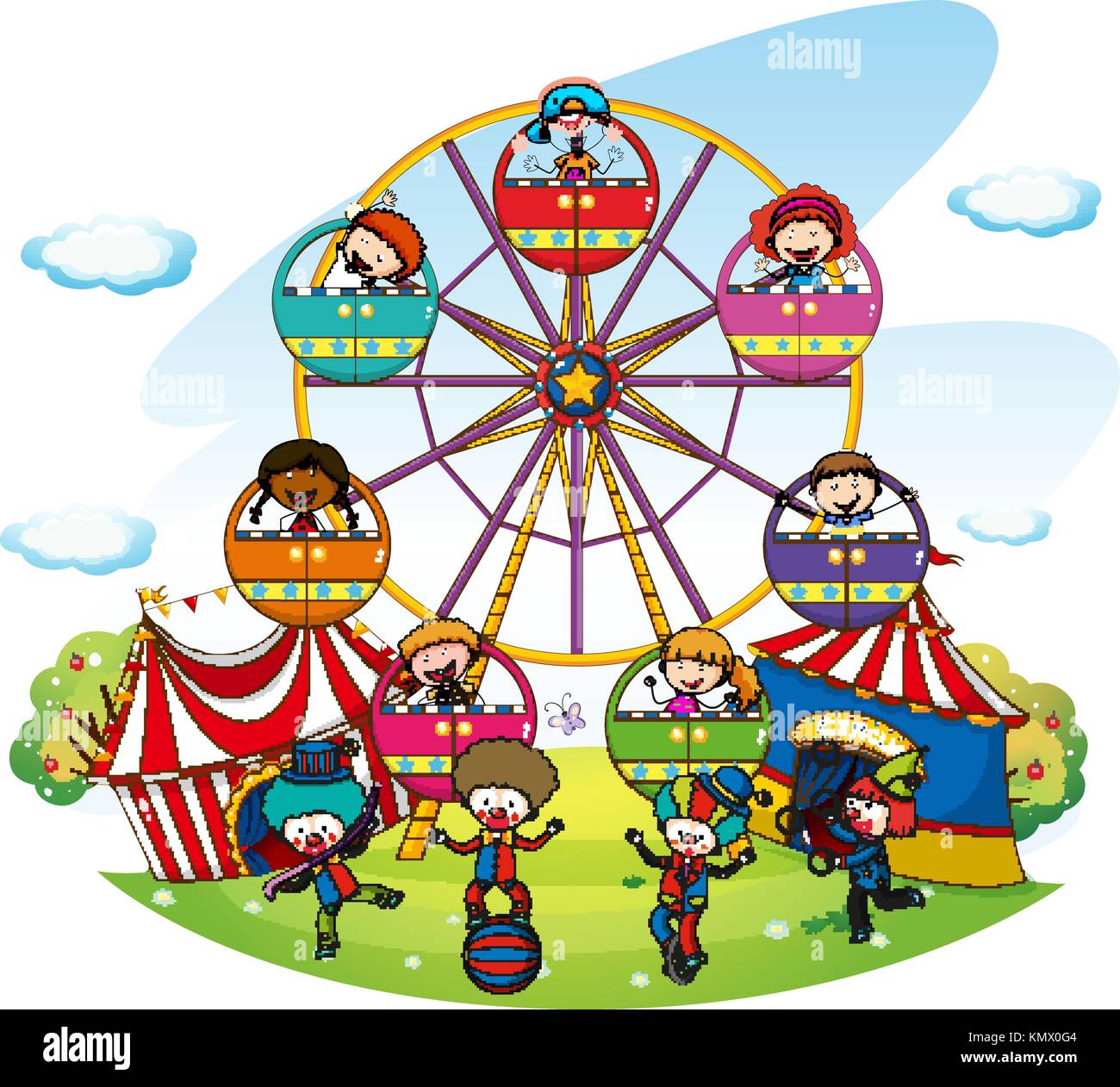 Happy kids riding on ferris wheel illustration Stock Vector Image & Art ...