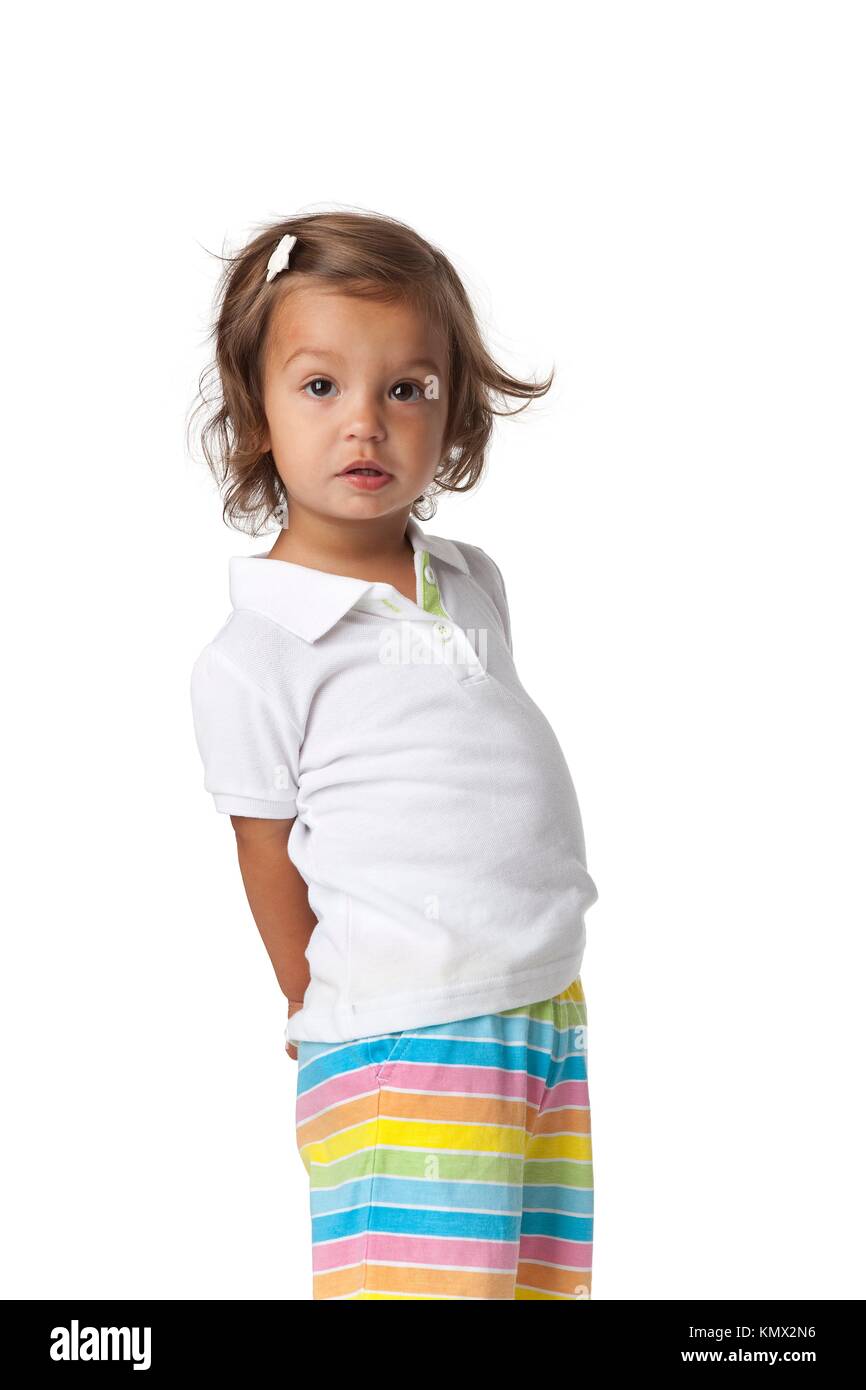 Surprised toddler girl on white background Stock Photo - Alamy
