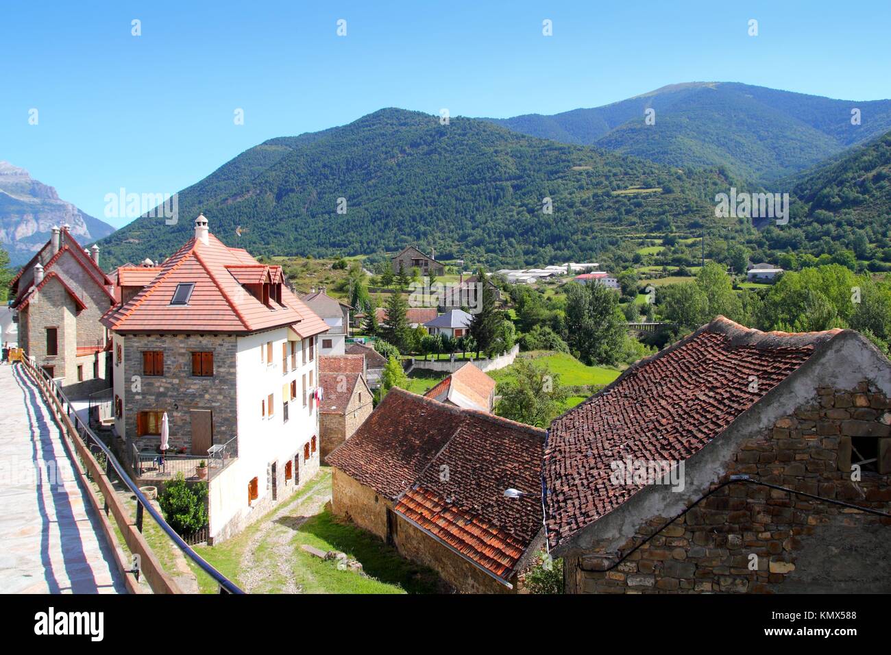 Hecho valley village stone streets in Pyrenees Spain Aragon Stock Photo ...