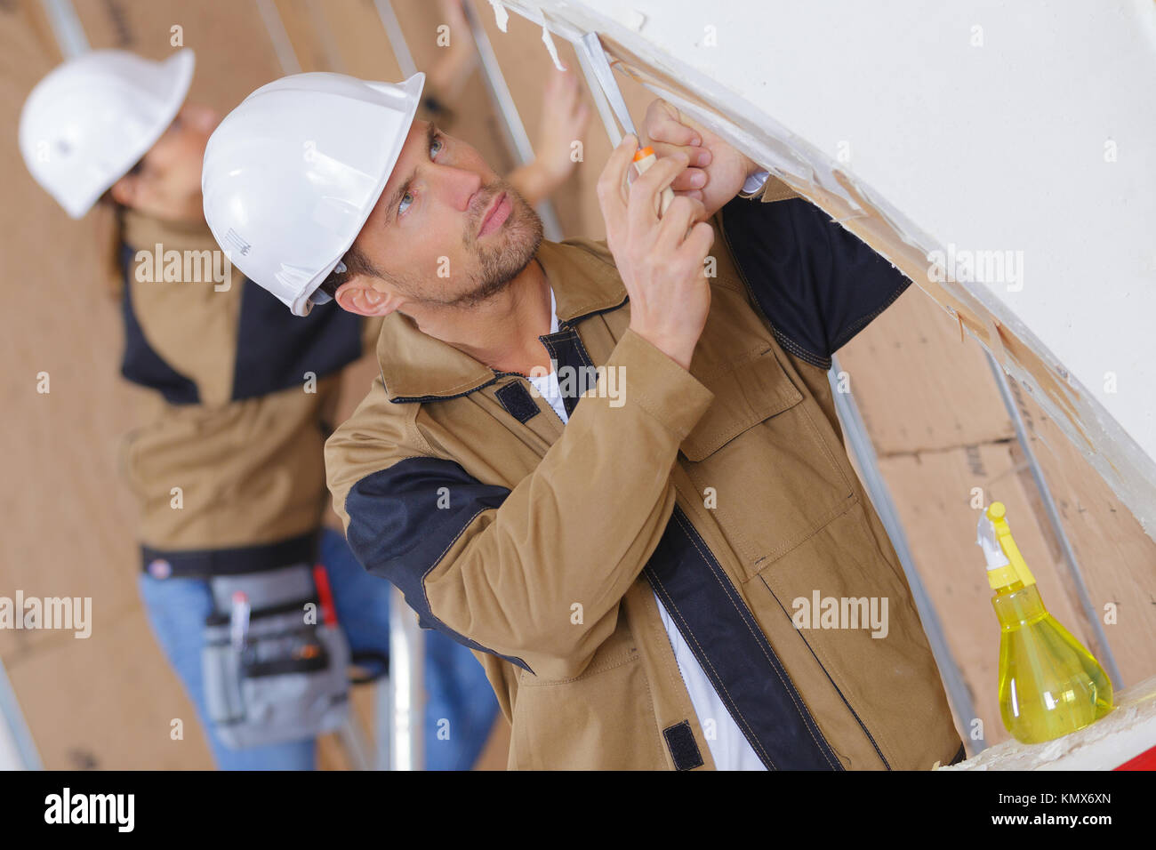 construction worker wearing helmet Stock Photo - Alamy