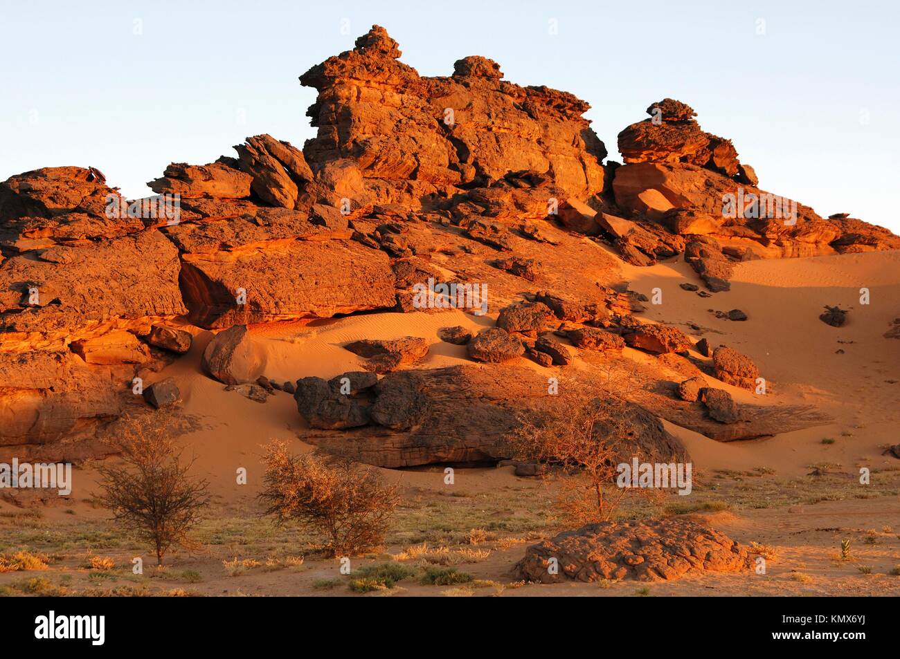 Morning light on bizarre rock formations in the Acacus mountains, LIbya ...