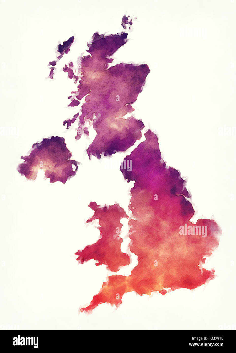 United Kingdom watercolor map in front of a white background Stock ...