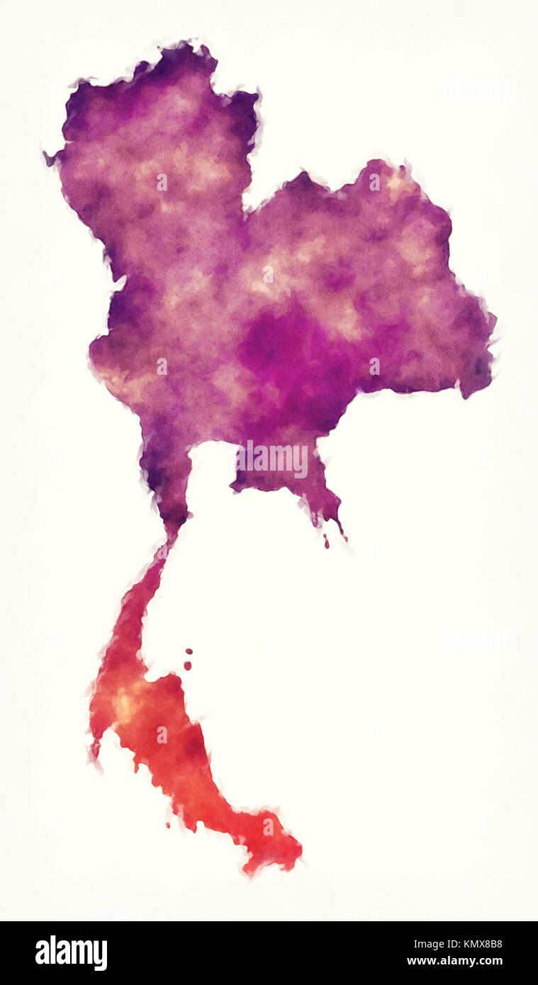 Thailand watercolor map in front of a white background Stock Photo - Alamy