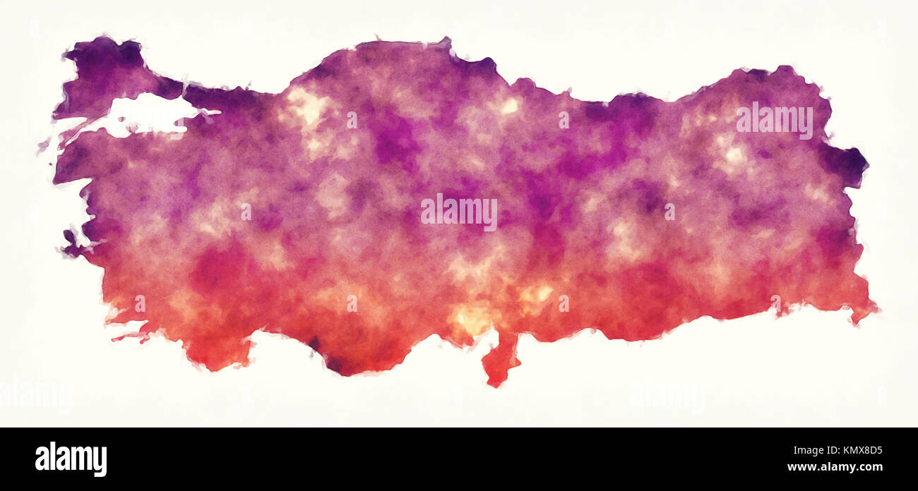 Turkey watercolor map in front of a white background Stock Photo - Alamy