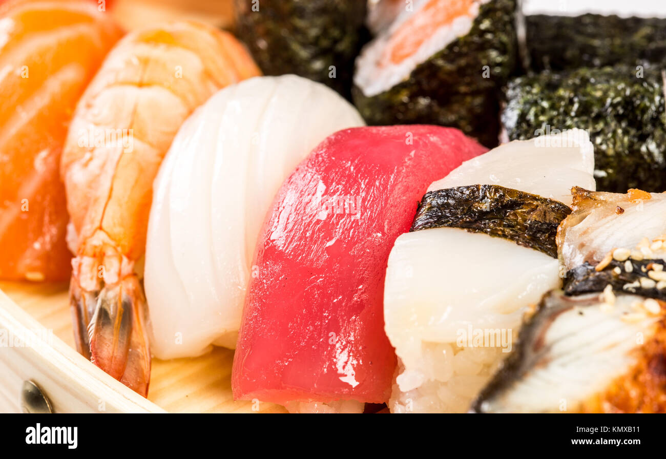 Sea food combination close-up background Stock Photo - Alamy