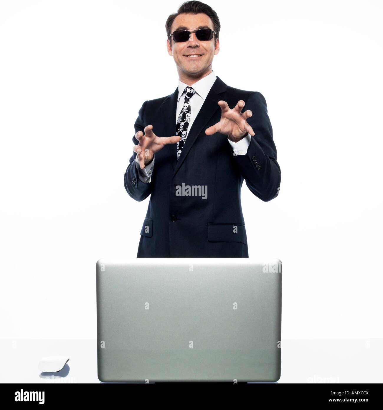 man computer pirate caucasian in studio isolated on white background ...