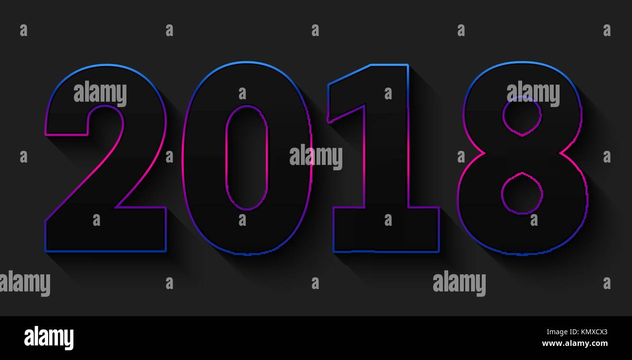 2018 Happy New Year. Black numbers with multicolor gradient stroke and ...