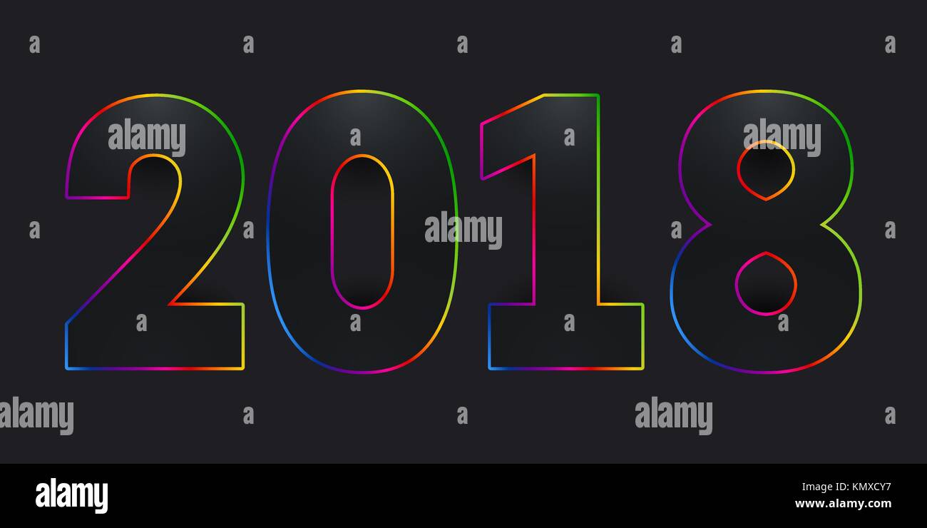 2018 Happy New Year. Black numbers with multicolor gradient stroke on ...