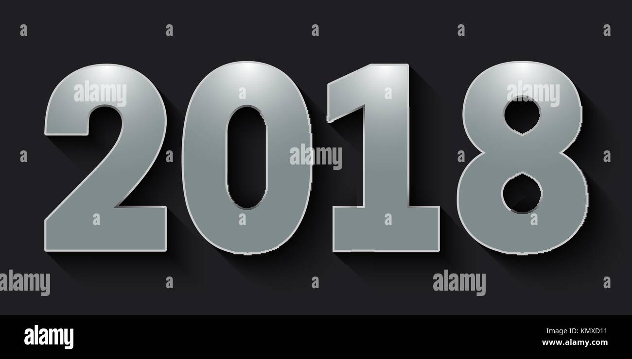 2018 Happy New Year. Silver numbers with white stroke and shadow on ...