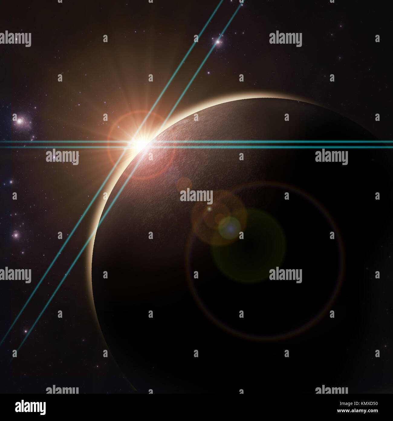 Deep space alien planet with rising sun Stock Photo - Alamy