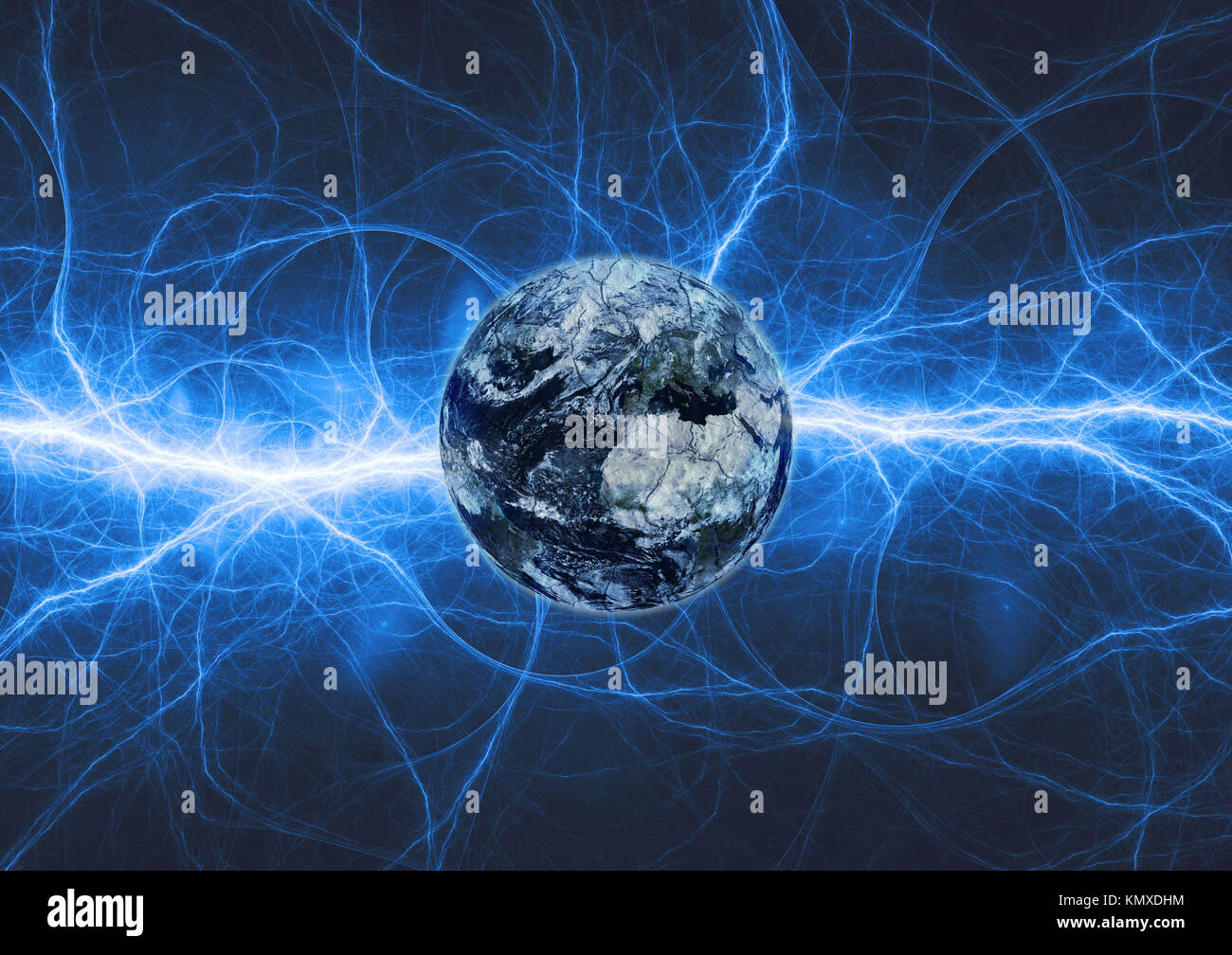 Earth apocalypse in ice lightnings. Elements of this image furnished by ...