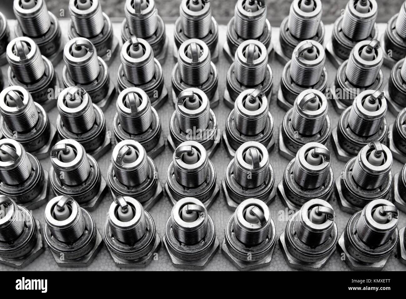 car spark plugs rows pattern mechanical engine pieces new Stock Photo ...