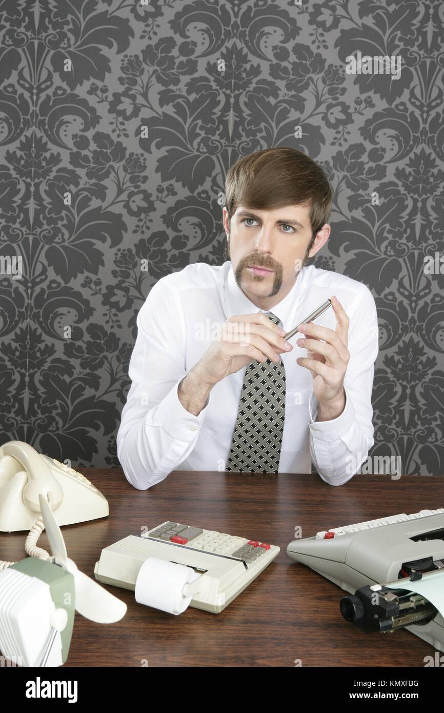 Mustache retro businessman vintage office hi-res stock photography and ...