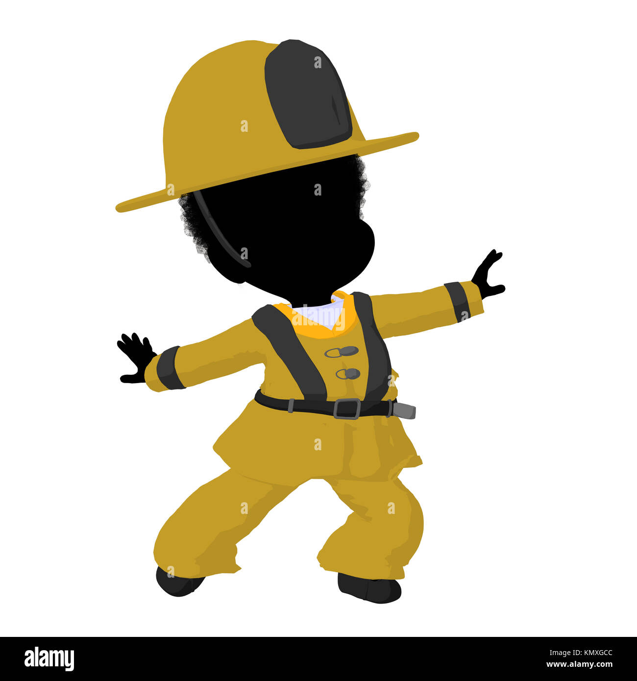 Little african american firefighter girl on a white background Stock ...