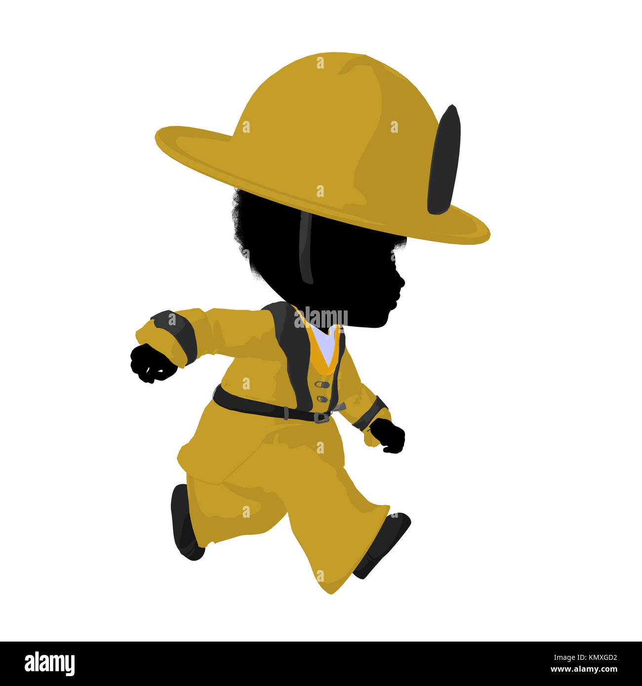Little african american firefighter girl on a white background Stock ...