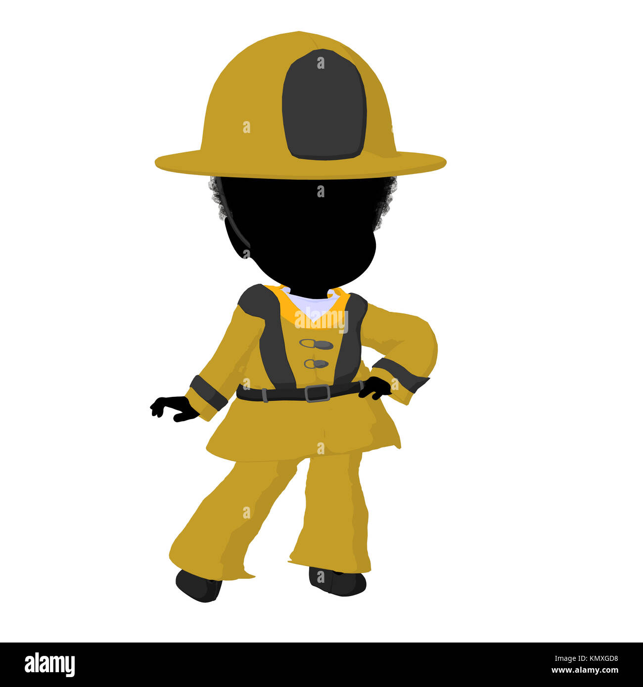 Little african american firefighter girl on a white background Stock ...