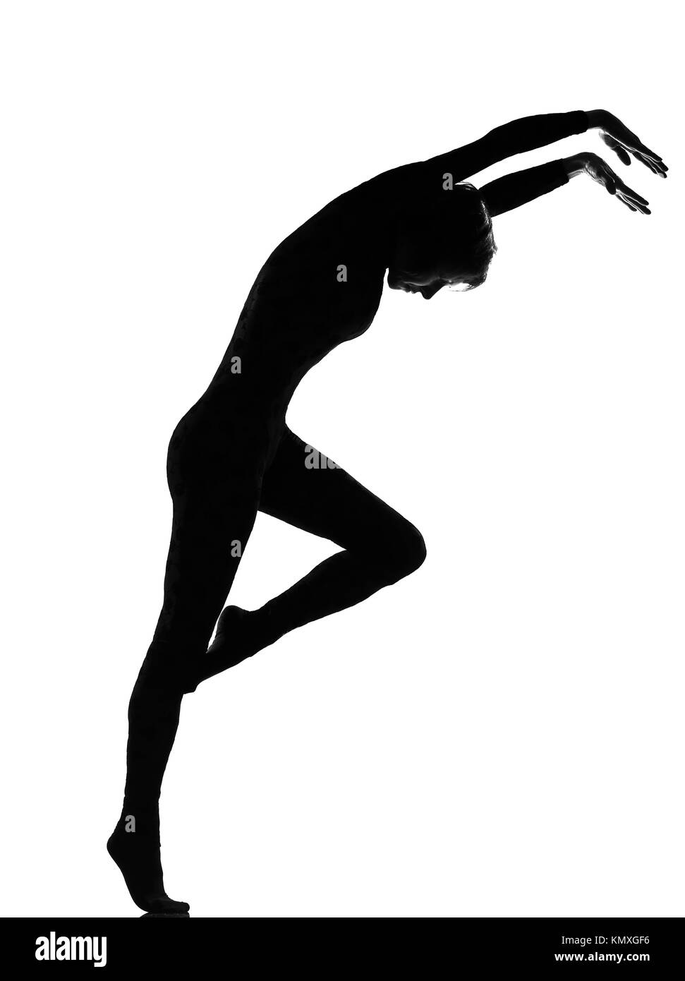 woman in shadow silhouette full length in studio isolated white ...