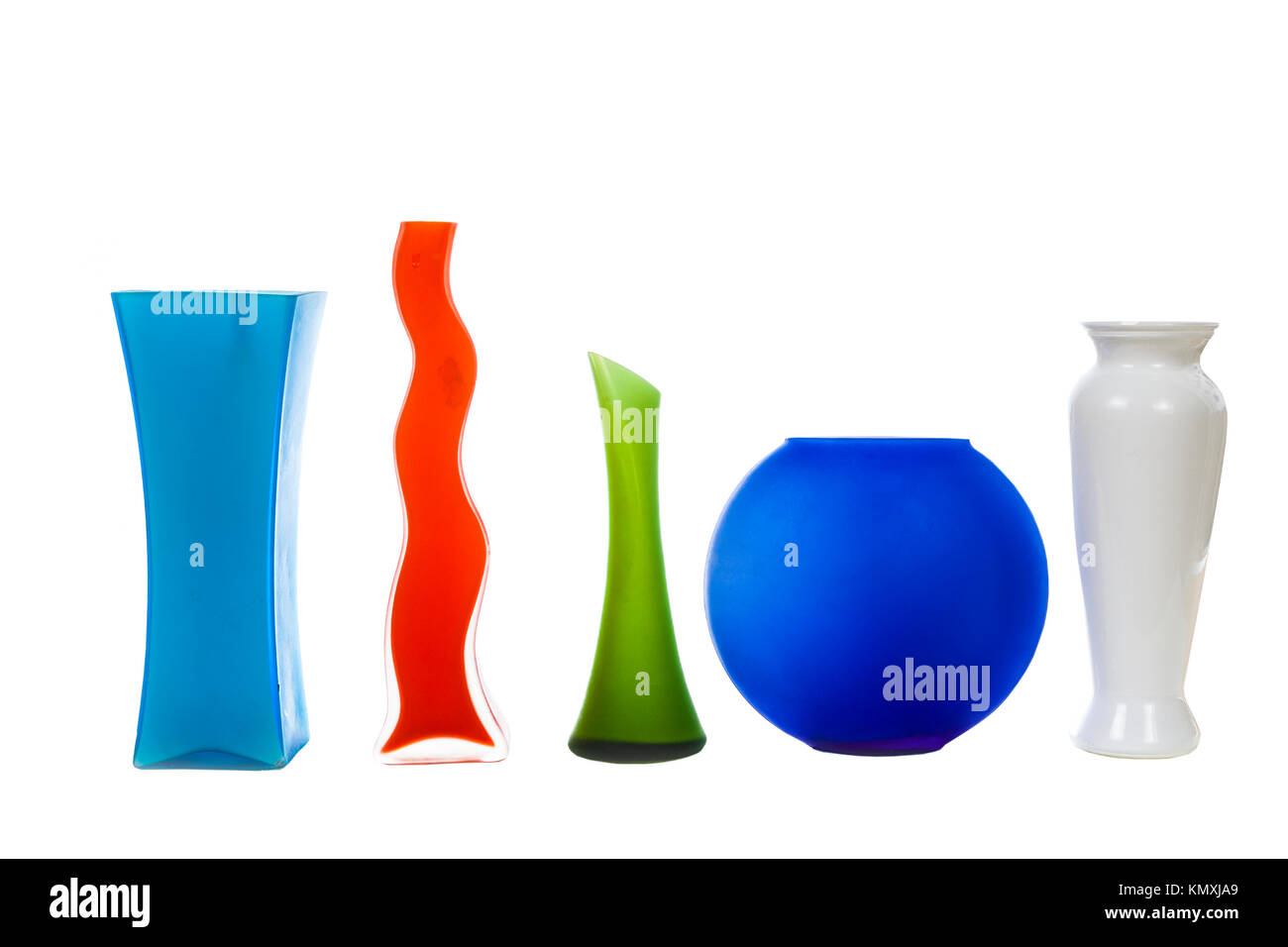 Five multi-colored vases isolated on white background. Home decor Stock ...