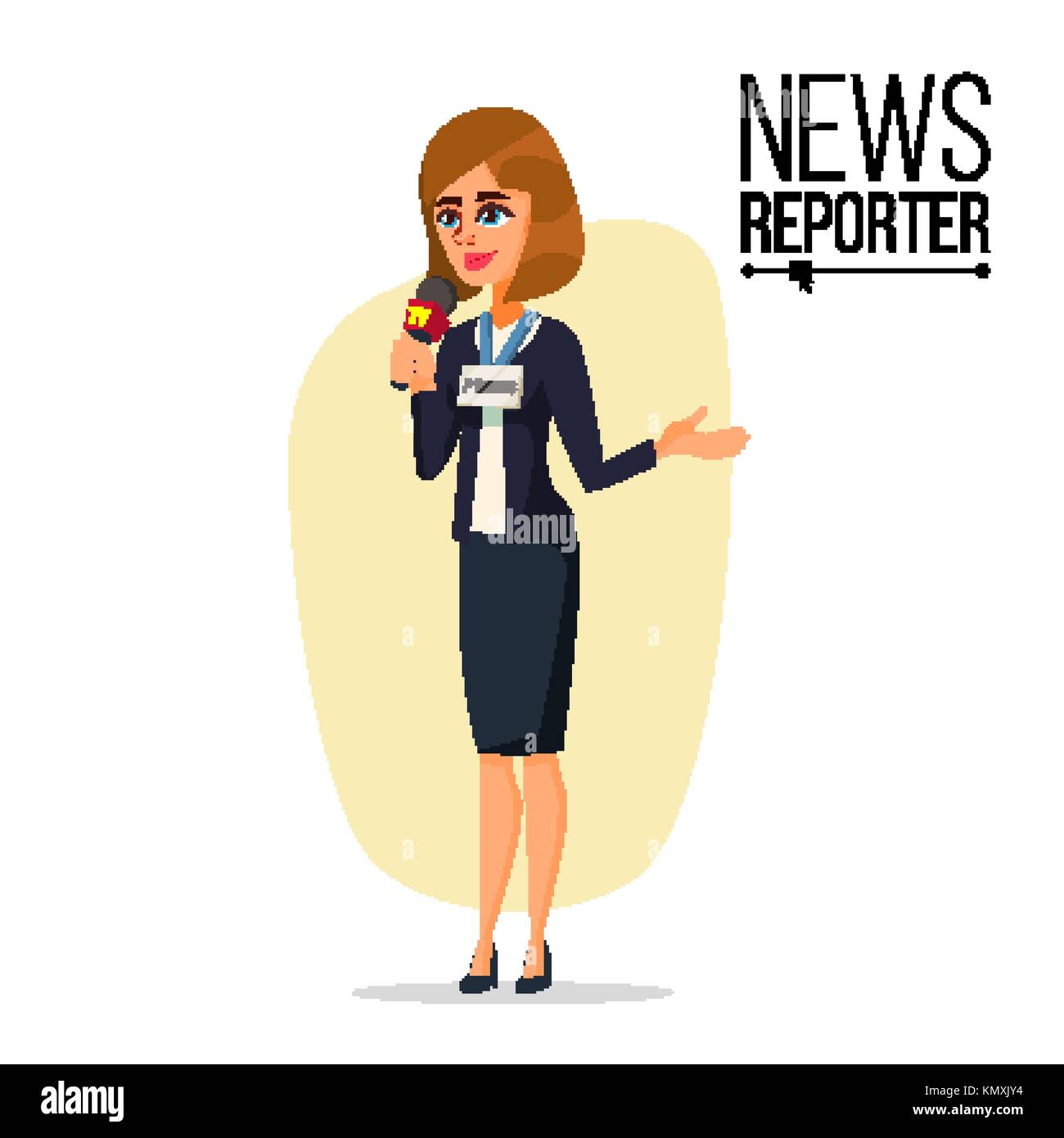 Female Journalist Vector. Microphone. Professional Reporter Isolated ...